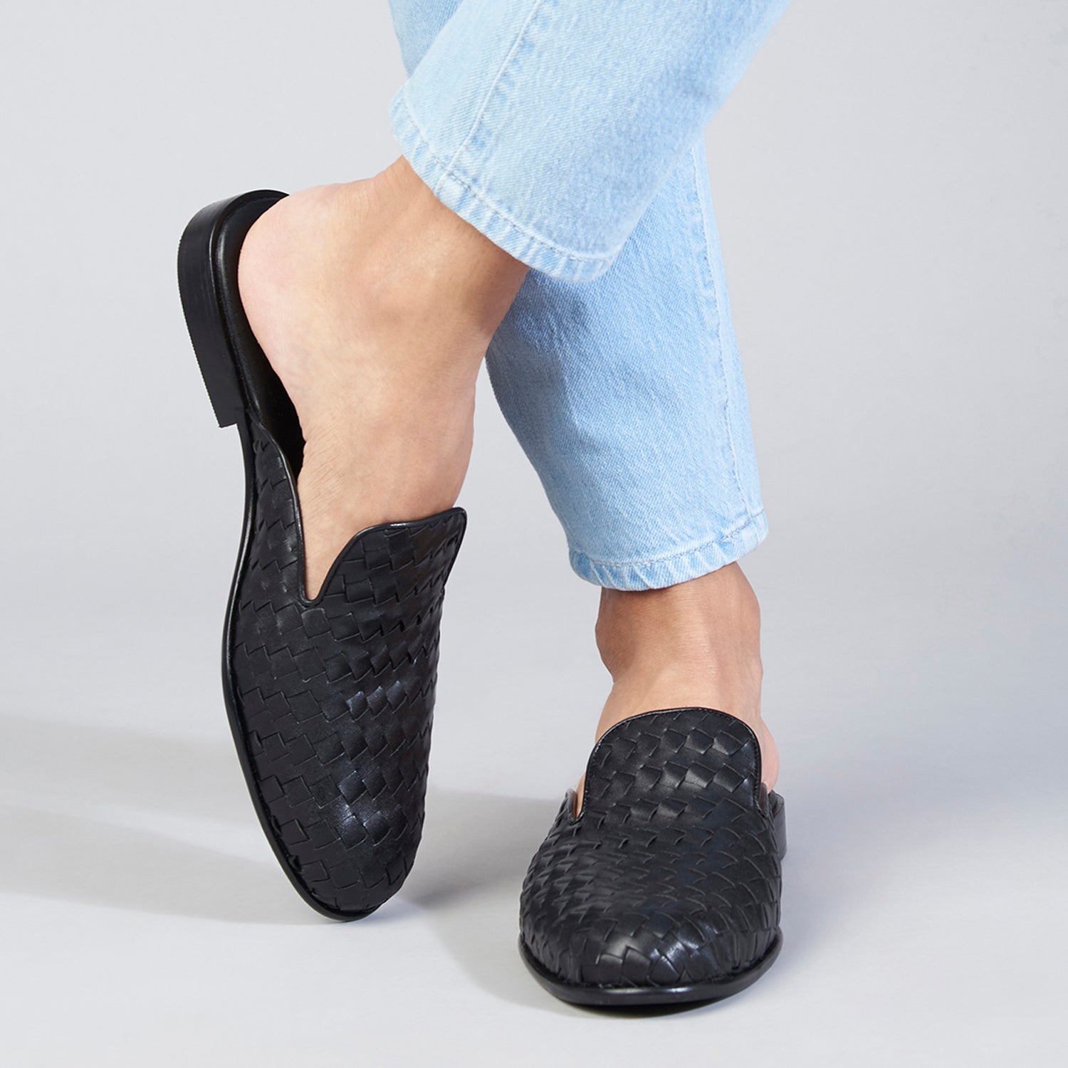 David Black Weave Mules For Men