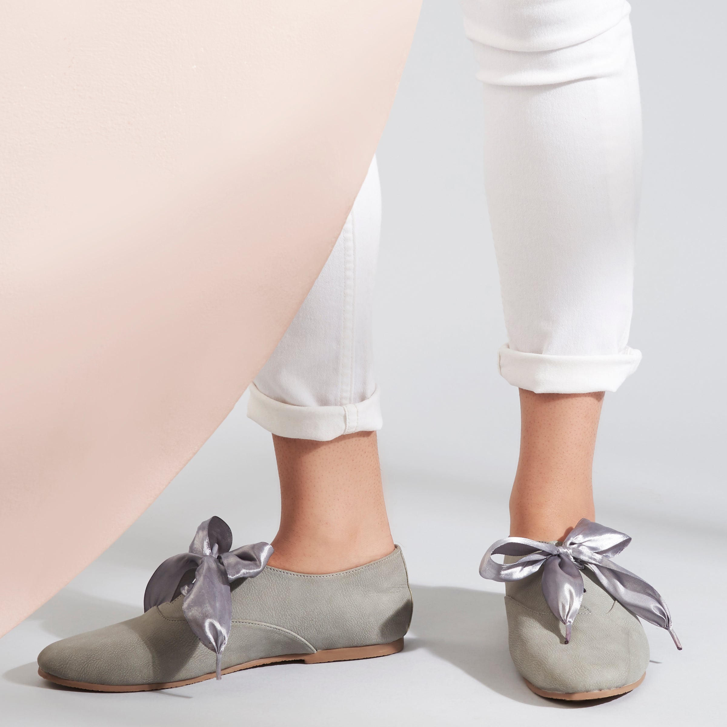 Freya Grey Derby Shoes With Bow Laces For Women